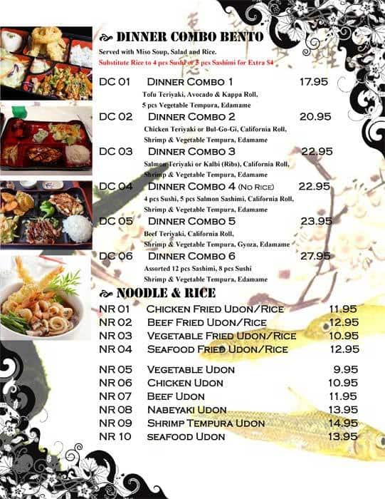 Menu at Ichiban Sushi restaurant, Toronto, Yonge St