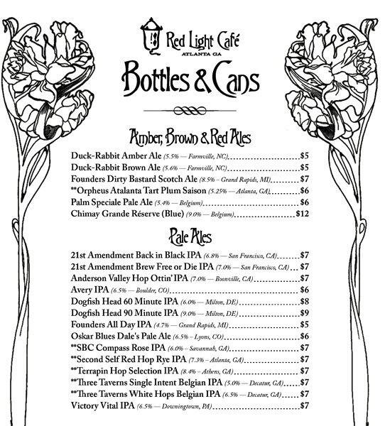 Menu at Red Light Cafe, Atlanta
