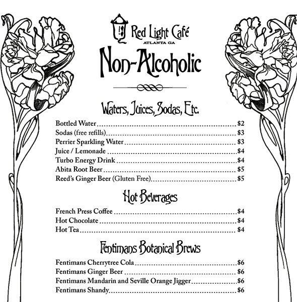 Menu at Red Light Cafe, Atlanta