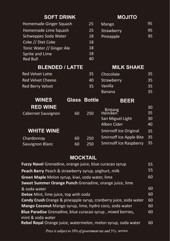 Menu at One O Restaurant, Kuta