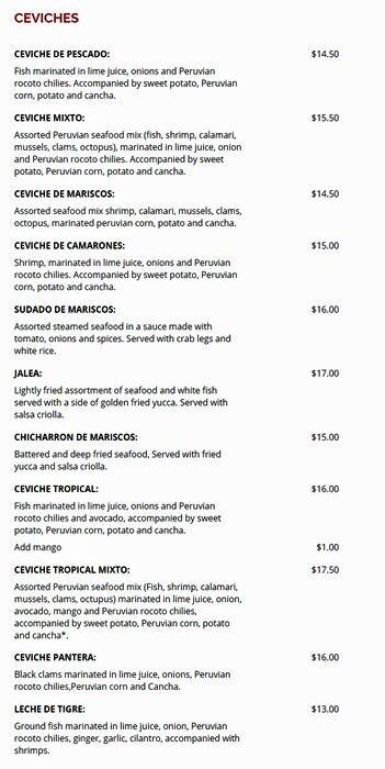 Menu at Machu Picchu - Pineville pub & bar, Pineville