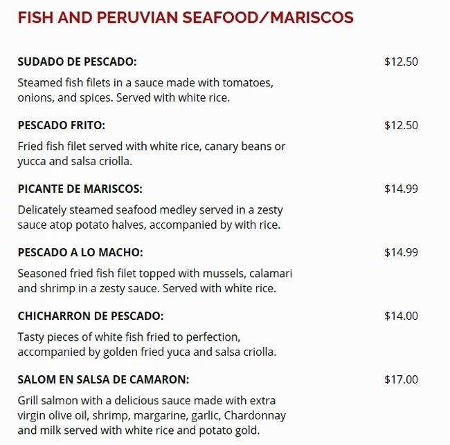 Menu at Machu Picchu - Pineville pub & bar, Pineville