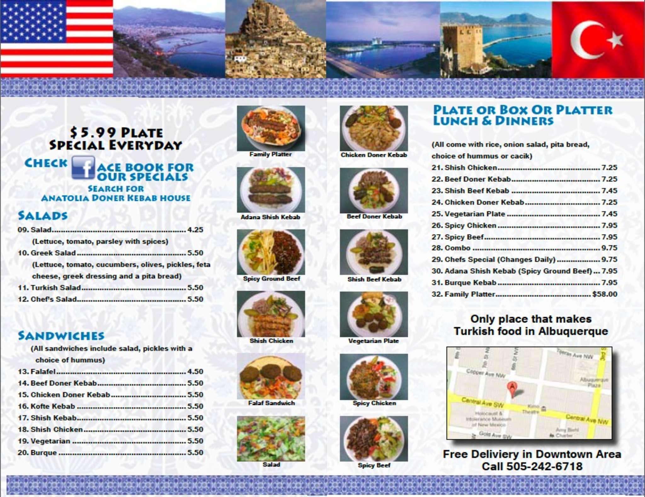 Menu at Anatolia Turkish & Mediterranean Grill restaurant, Albuquerque ...