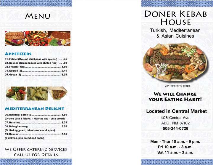 Menu at Anatolia Turkish & Mediterranean Grill restaurant, Albuquerque ...
