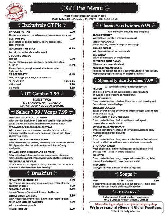 Grand Traverse Pie Company Menu - Urbanspoon/Zomato