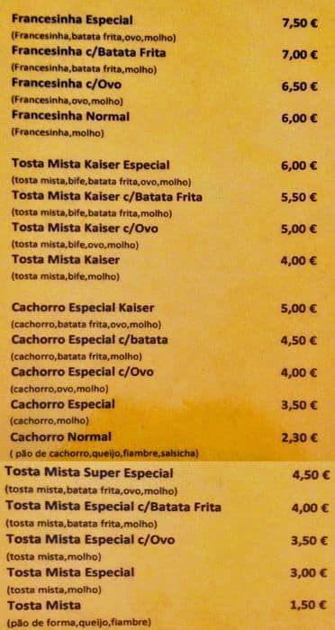 Carta de Café Kaiser, Oporto