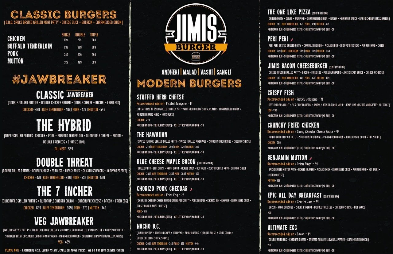 Menu at JIMIS BURGER - Vashi, Navi Mumbai, Shop 25