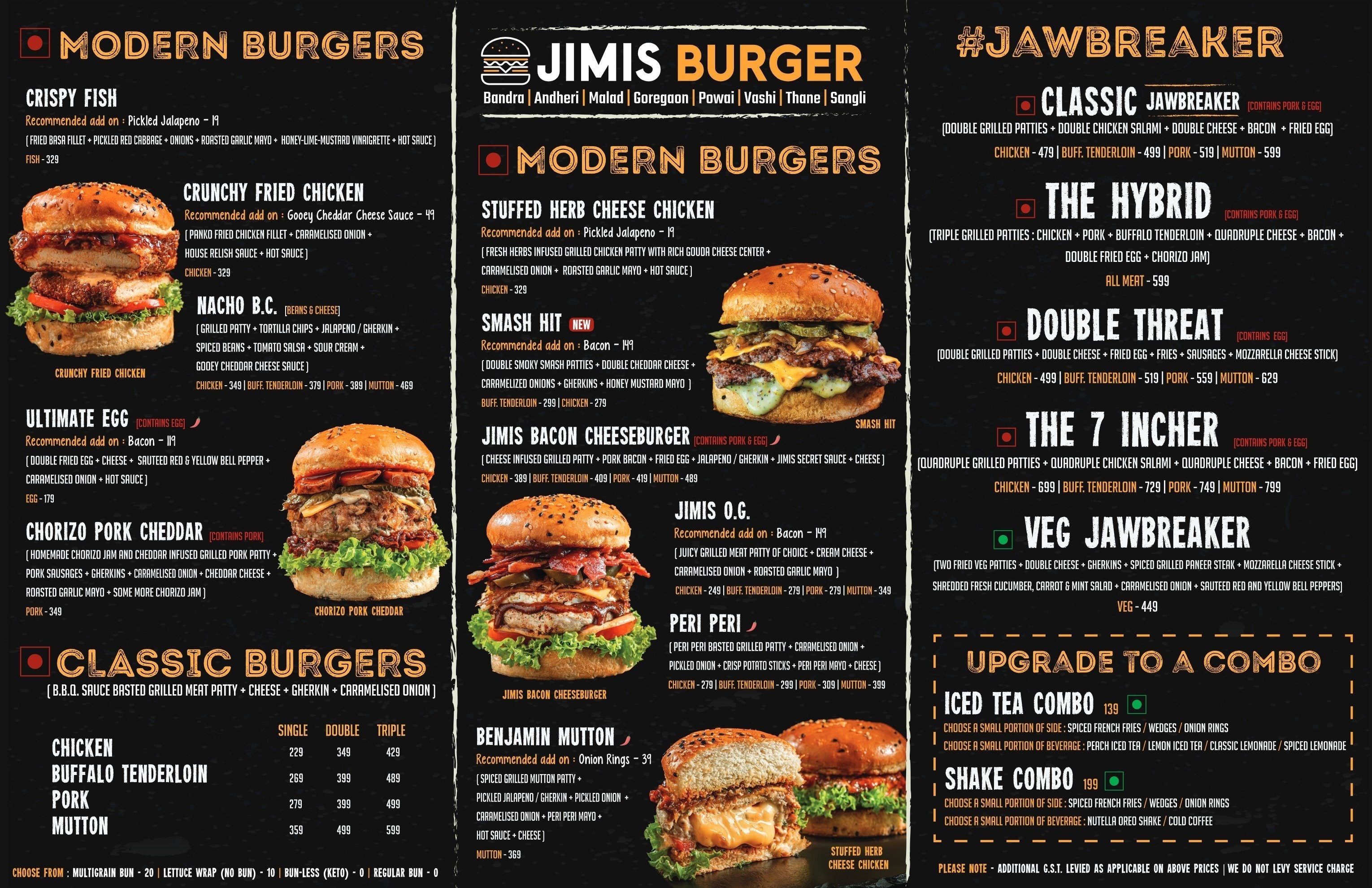 Menu of Jimis Burger, Goregaon East, Mumbai