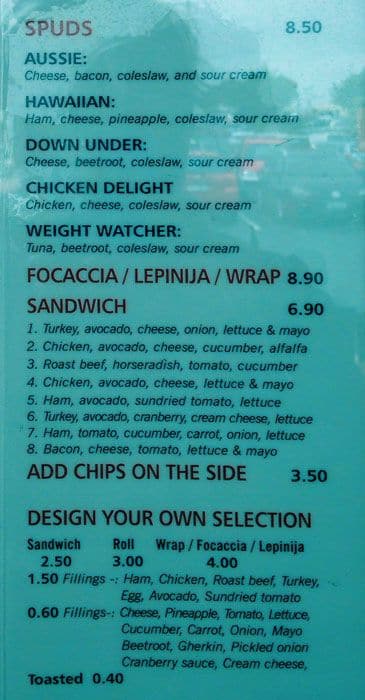 Menu at Cafe Southgate, Adelaide