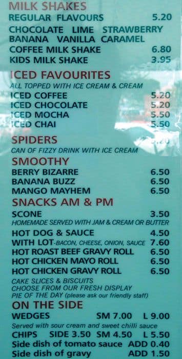 Menu at Cafe Southgate, Adelaide