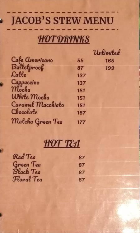Menu at Jacob's Stew Burger and Brew pub & bar, Antipolo