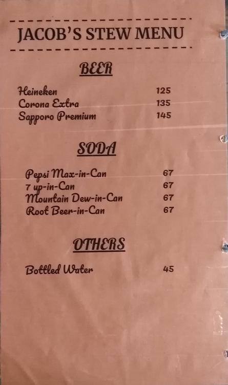 Menu at Jacob's Stew Burger and Brew pub & bar, Antipolo