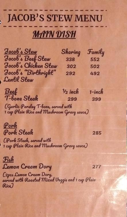 Menu at Jacob's Stew Burger and Brew pub & bar, Antipolo