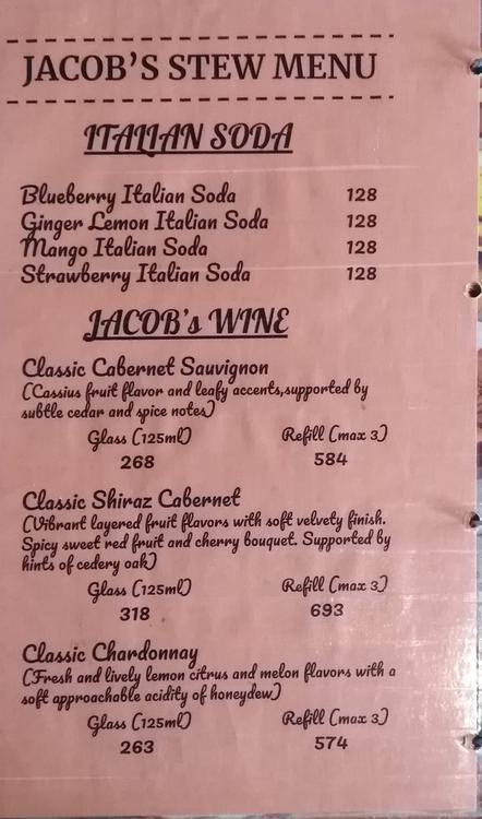 Menu at Jacob's Stew Burger and Brew pub & bar, Antipolo