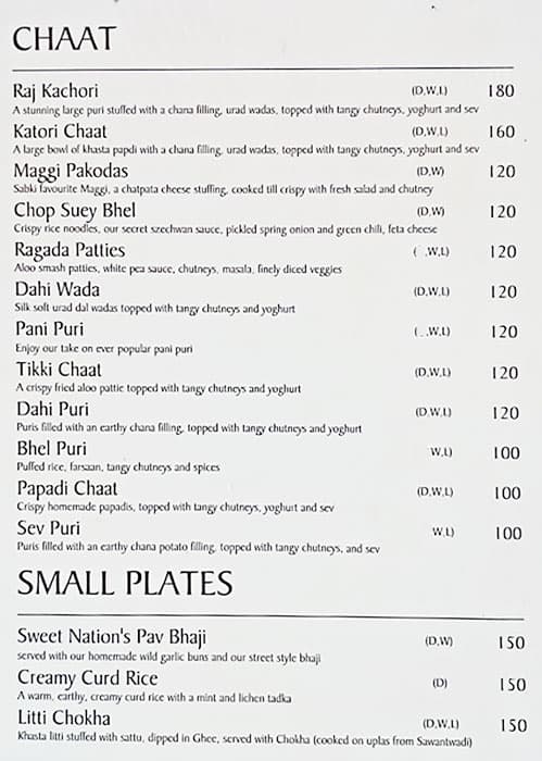 Menu Of Sweet Nation Panaji Goa