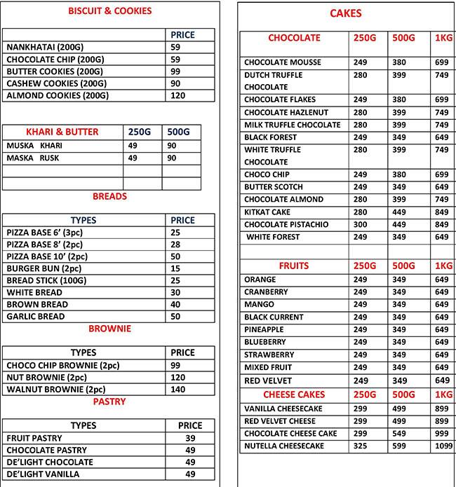 Menu of Vru's Bakehouse, Ghansoli, Navi Mumbai