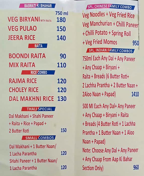 Menu of Relish - A Pure Vegetarian Restaurant, Preet Vihar, New Delhi