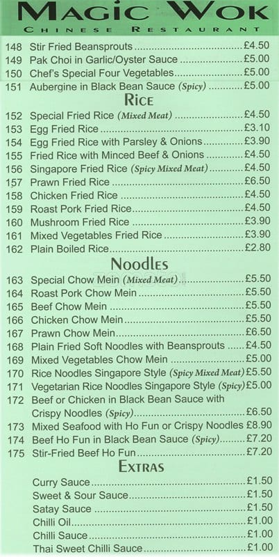Menu at Magic Wok restaurant, London, 5-6 Central Parade