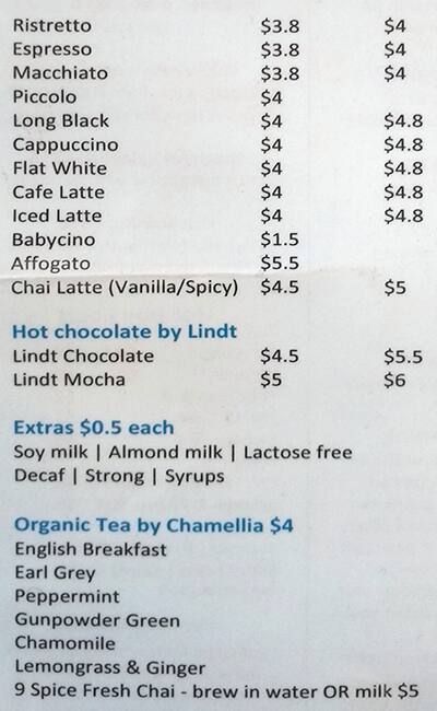 Menu at Aqualink Cafe, Box Hill