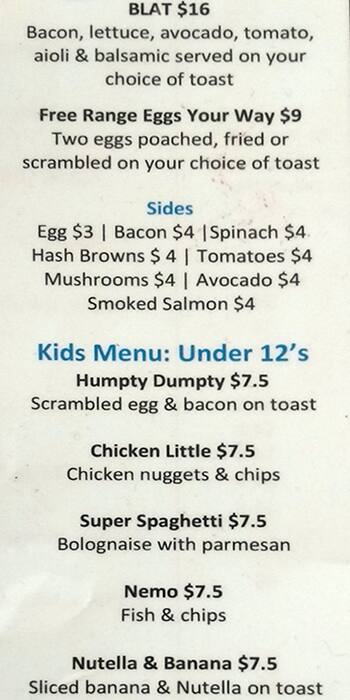 Menu at Aqualink Cafe, Box Hill