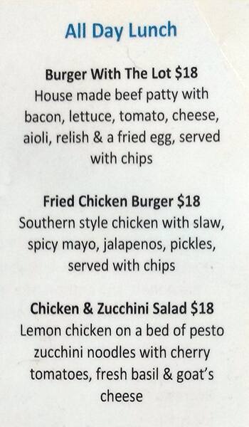 Menu at Aqualink Cafe, Box Hill