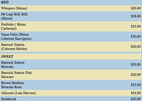 Menu at Palm Beach Cafe, Rockingham