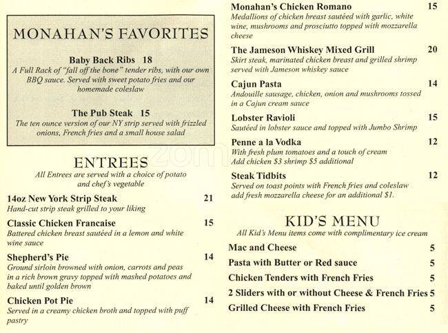 Menu at Monahan & Fitzgerald pub & bar, New York City, 41st Ave