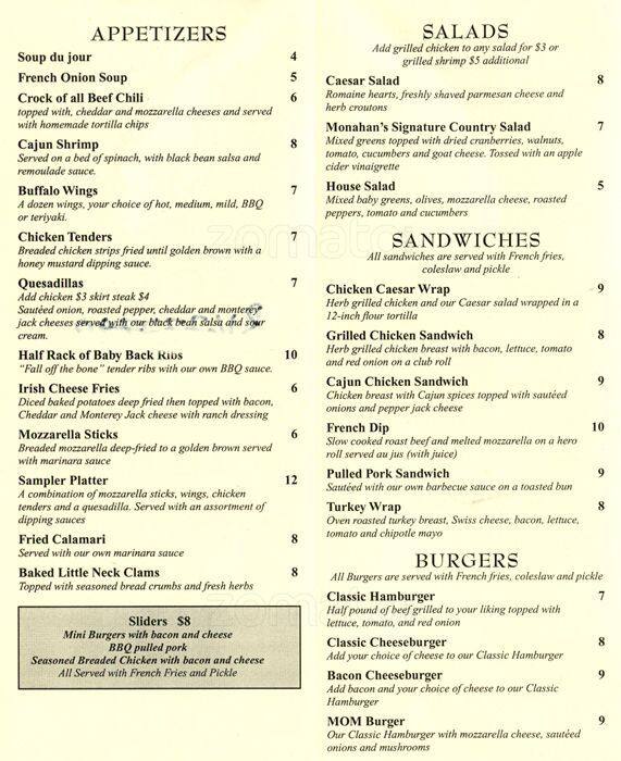 Menu at Monahan & Fitzgerald pub & bar, New York City, 41st Ave