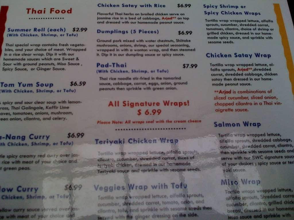 Menu at Suwanna Thai Kitchen restaurant, Juneau