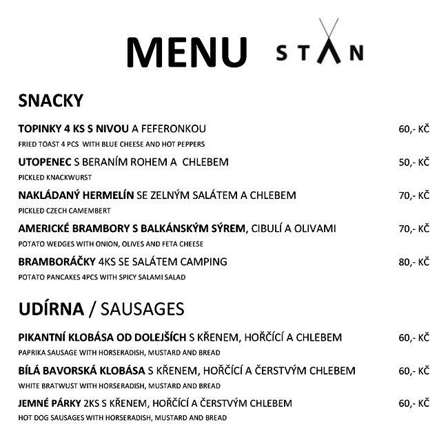Menu at STAN Střížkov pub & bar, Prague