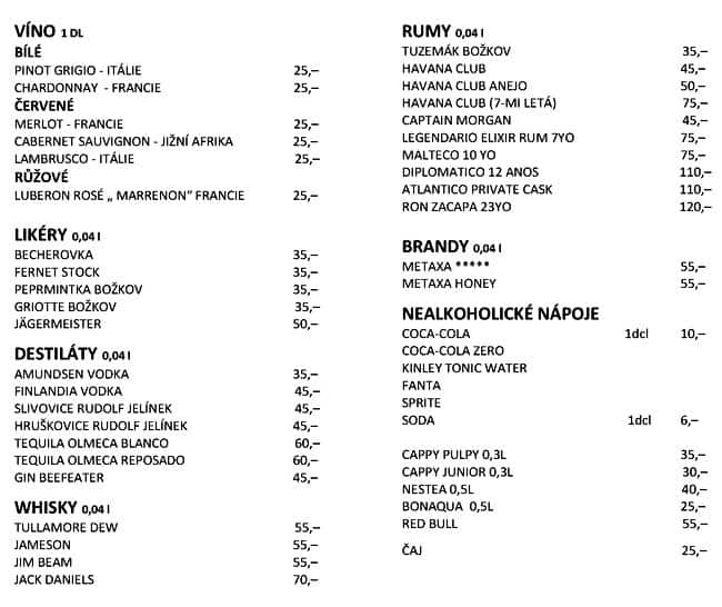 Menu at STAN Střížkov pub & bar, Prague