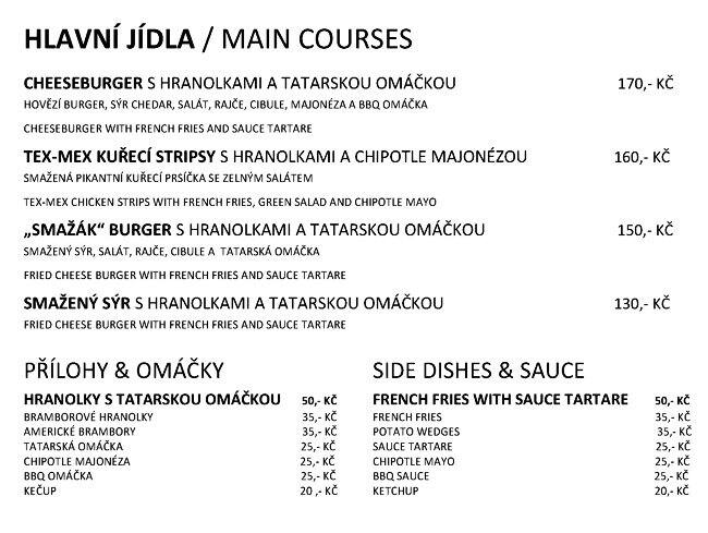 Menu at STAN Střížkov pub & bar, Prague