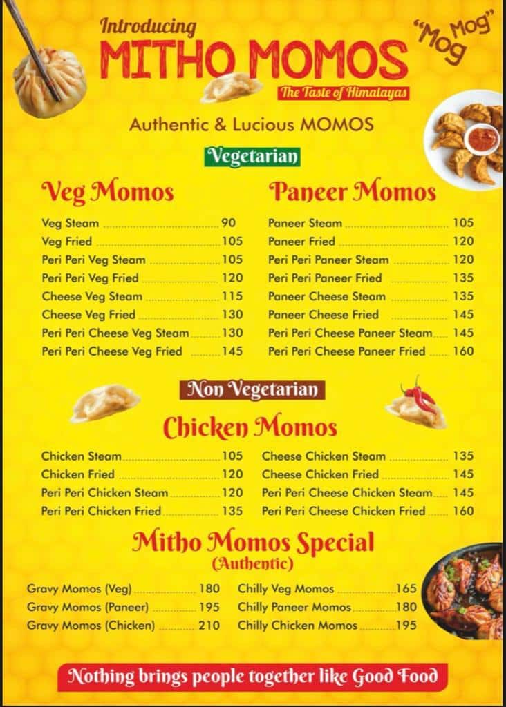 Menu at Mitho Momos, Pune