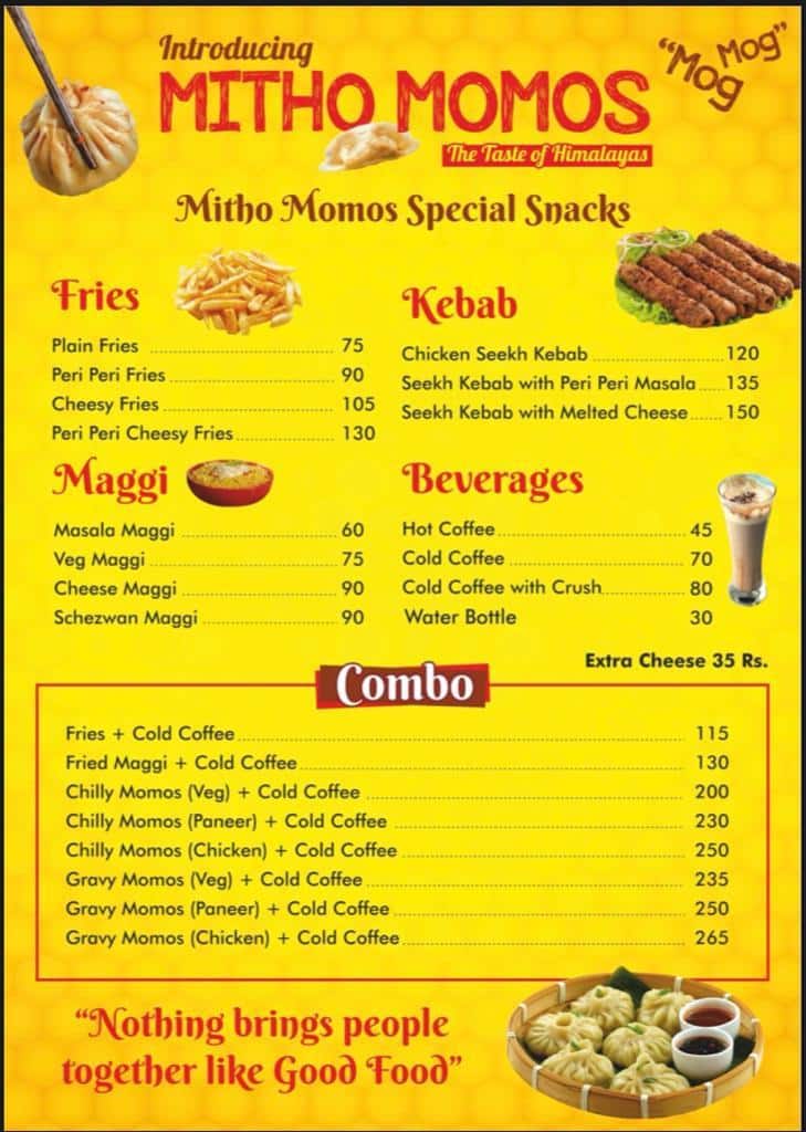 Menu at Mitho Momos, Pune