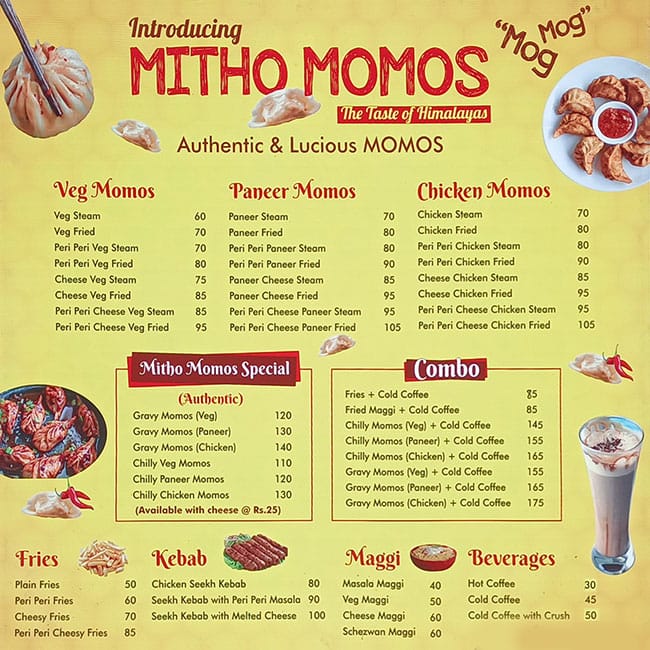 Menu at Mitho Momos, Pune