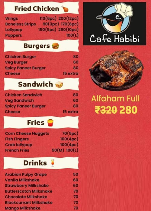 Menu of Cafe Habibi, Ukkadam, Coimbatore
