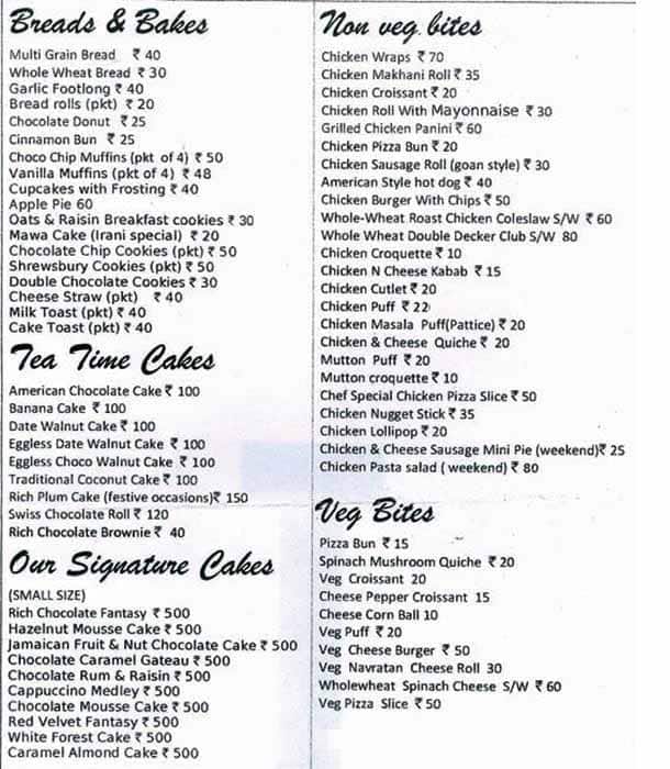 Menu of Aaron's Bake N Brew House, Malad West, Mumbai