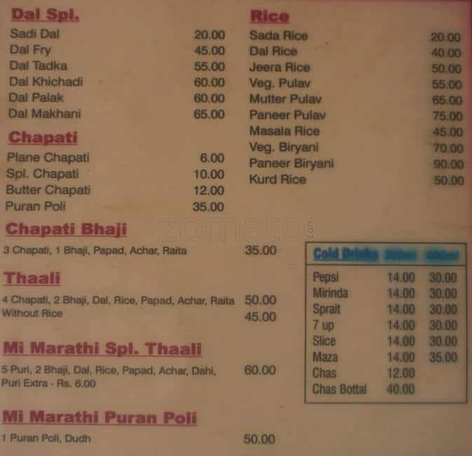 Menu at Mi Marathi, Mumbai, 5