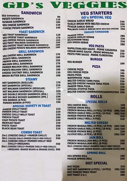 Menu of GD's Fast Food, Chembur, Mumbai