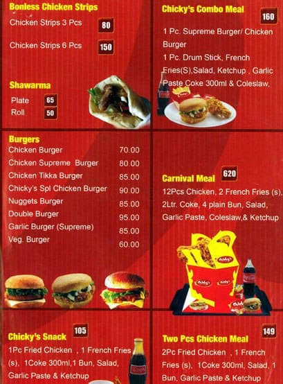 Menu at Chicky's, Bengaluru