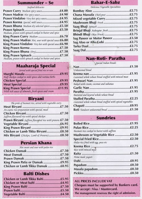 Menu at Gandhi Express restaurant, London, 710 Chigwell Rd