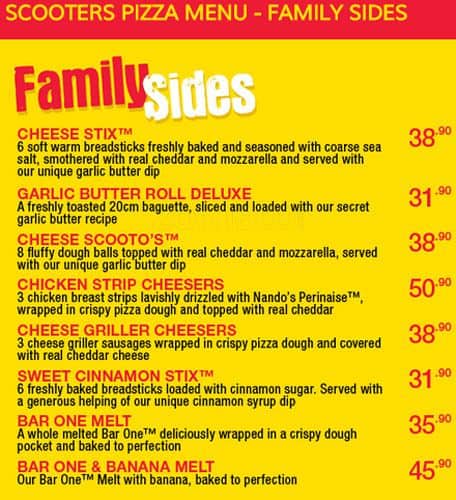 Speisekarte von Zebro's restaurant, Kapstadt, Shop 1