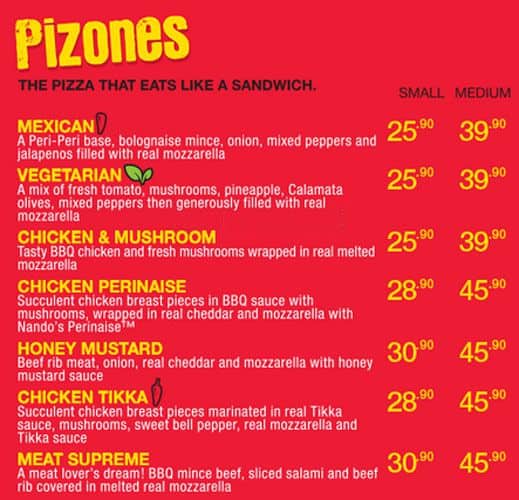 Speisekarte von Zebro's restaurant, Kapstadt, Shop 1