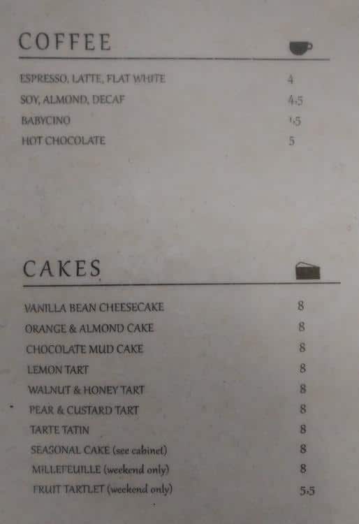 Menu at Babka restaurant, Fitzroy