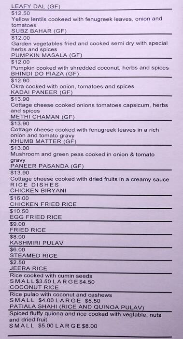 Menu at Spice Village restaurant, Malvern East