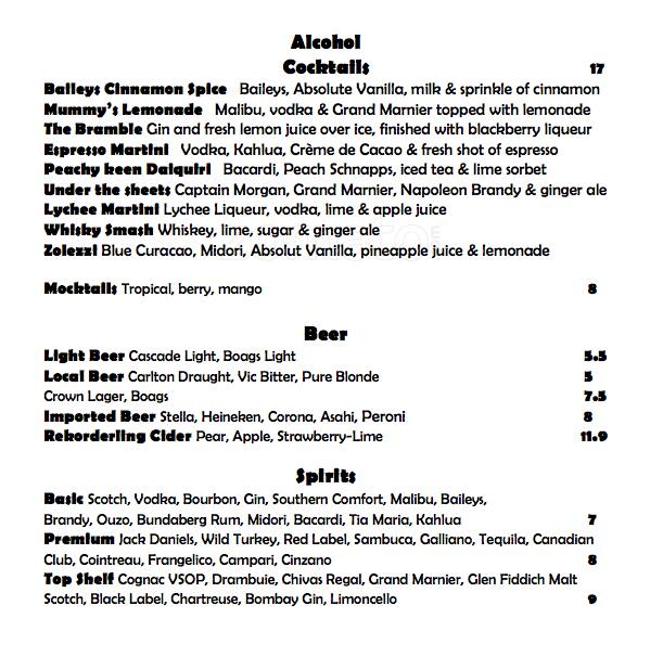 Menu at L'Aqua restaurant, Dromana