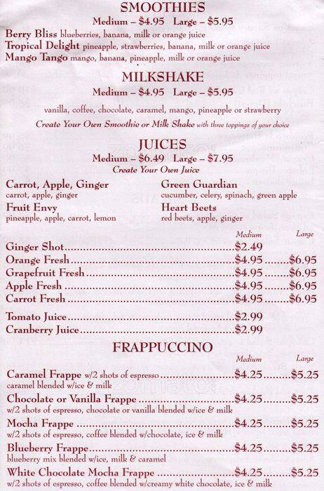 Menu at Wise Espresso Bar, New York City