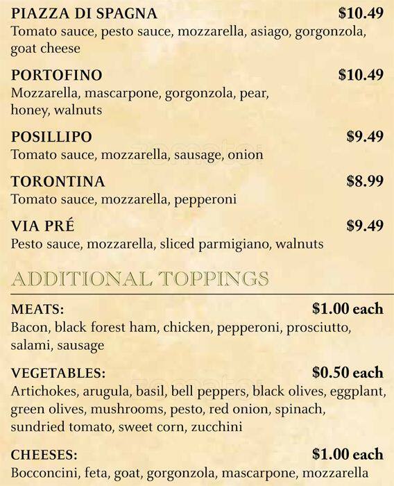 Menu at Earth Cafe, Toronto