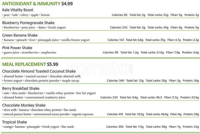 Menu at Earth Cafe, Toronto