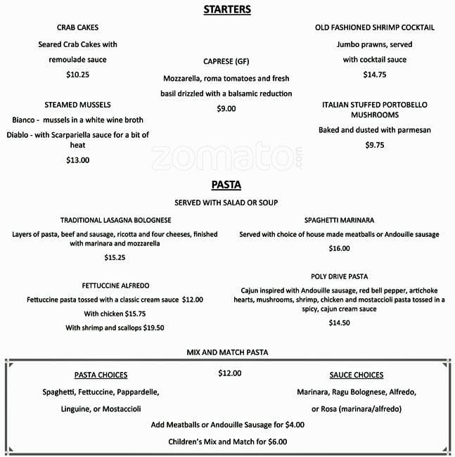 Menu at Bistecca at the Granary steakhouse, Billings